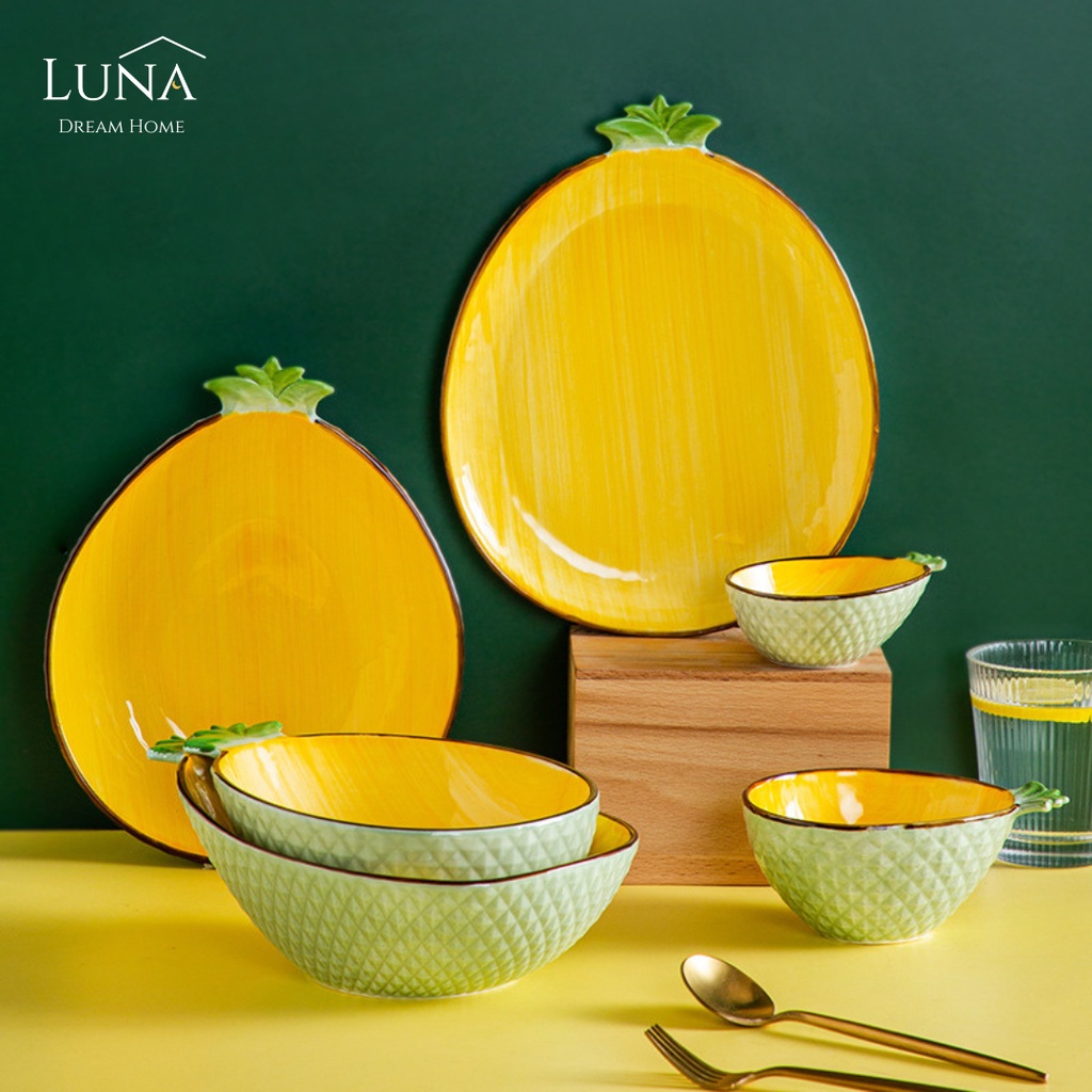 LUNA [Ins Pineapple Dinnerware] Ins Modern Cute Ceramic Plate Bowl Household Tableware Set ...
