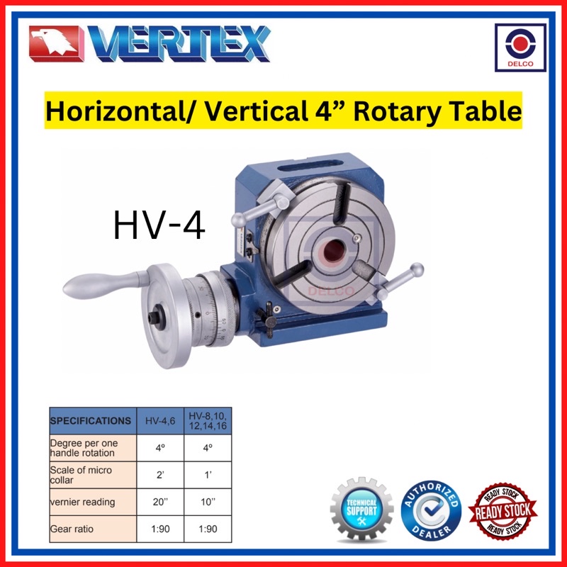 VERTEX TAIWAN (HV-4) 4” Rotary Table horizontal vertical 3jaw chuck ...
