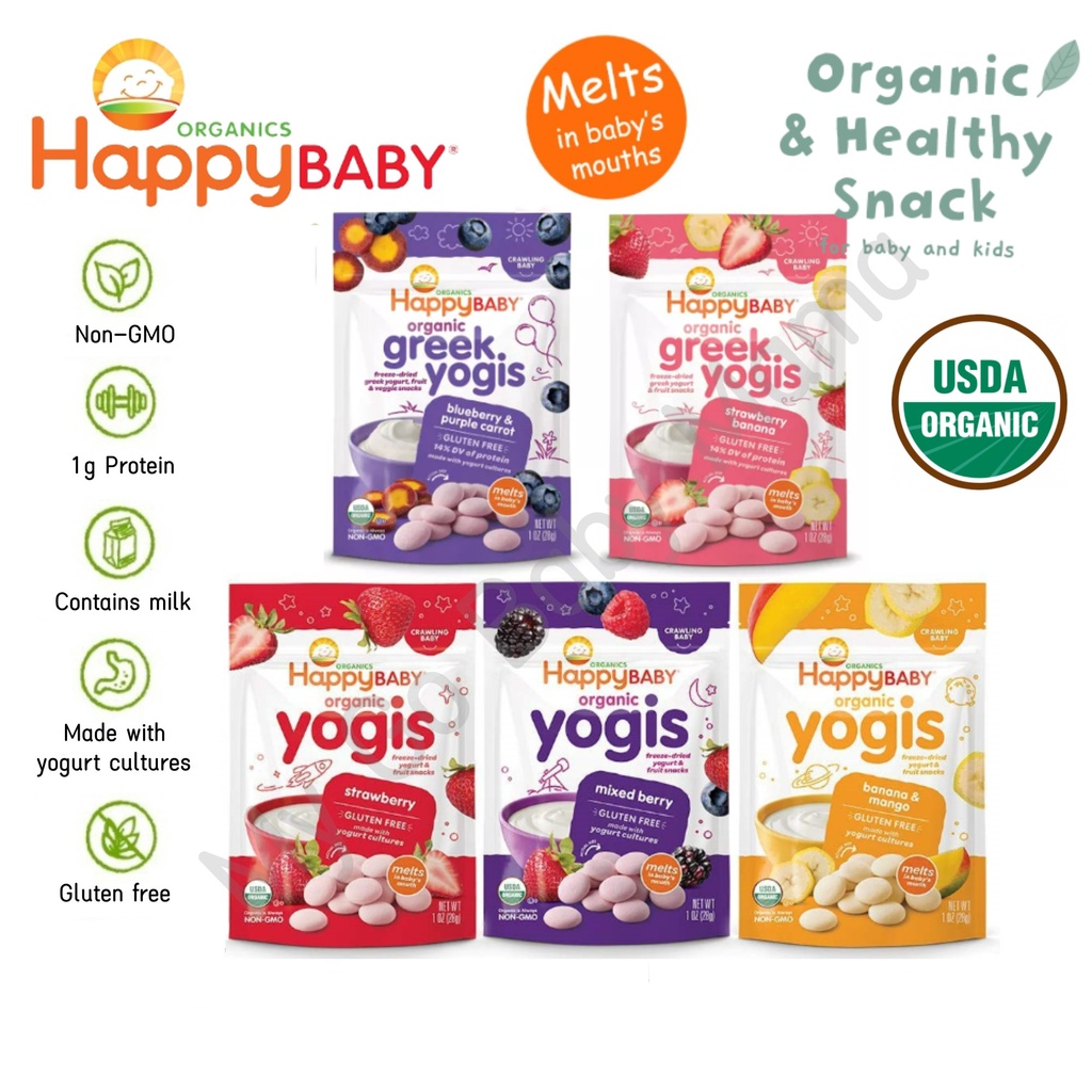 Happy Baby Organic Yogis Greek Freeze-Dried Yogurt & Fruit Snacks ...