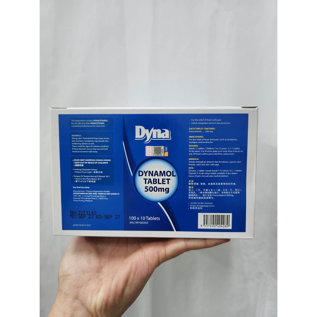 Paracetamol 500mg 10'SX100strip (DYNAMOL) 1 BOX | Shopee Malaysia
