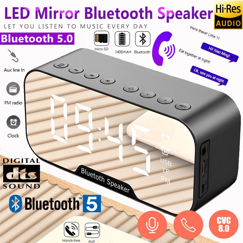 Speaker Bluetooth Mirror Design Wireless Speaker With LED Display FM ...