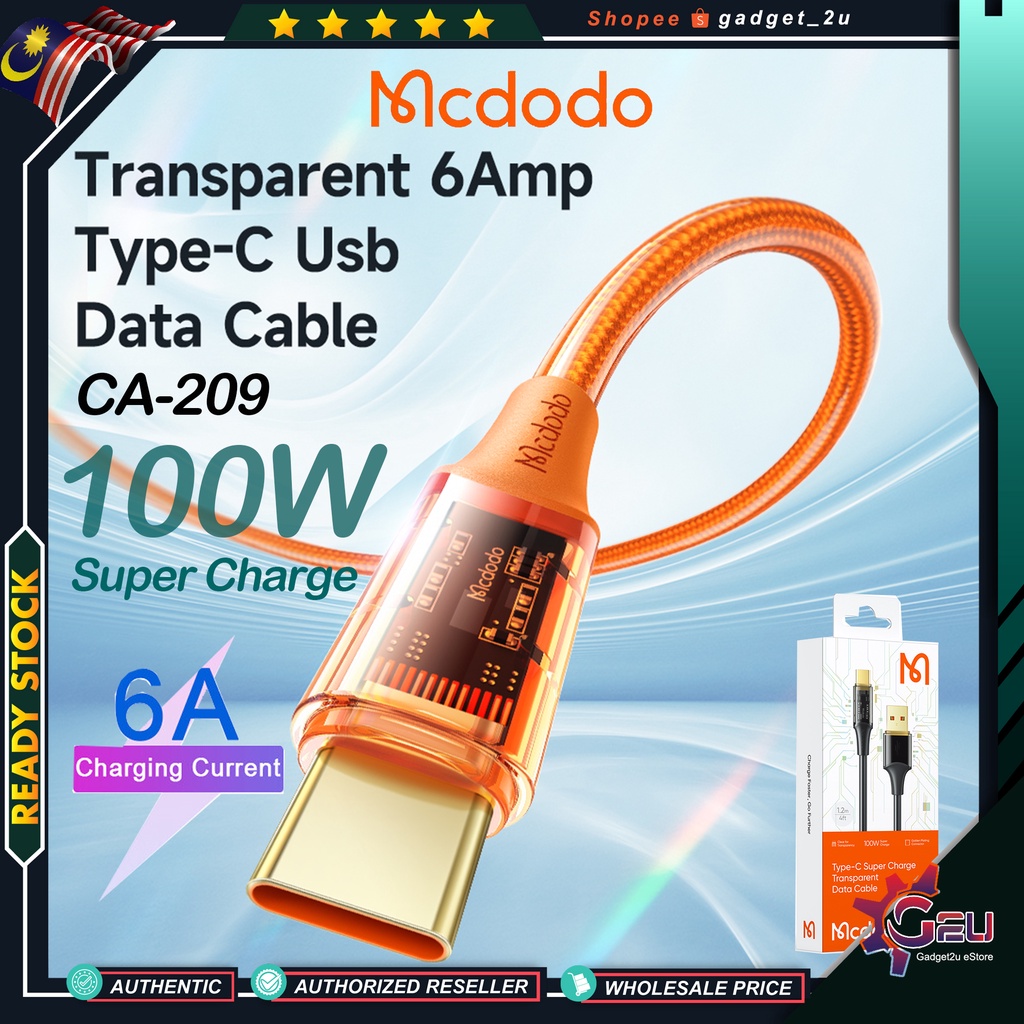 Original Mcdodo CA-209 100W Max 6A Golden Plating Type-C Super Charge ...