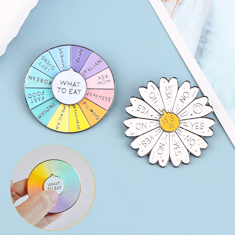 What To Eat Spinner Enamel Pins Daisy Decision Food Choice Rotatable ...