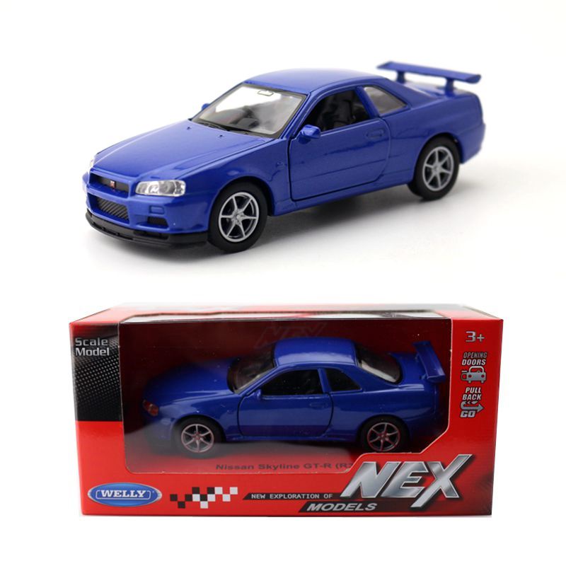 ♕1:36 Scale Welly Nissan Skyline Gt-r R34 Toy Car Diecast Model Pull Ba ...