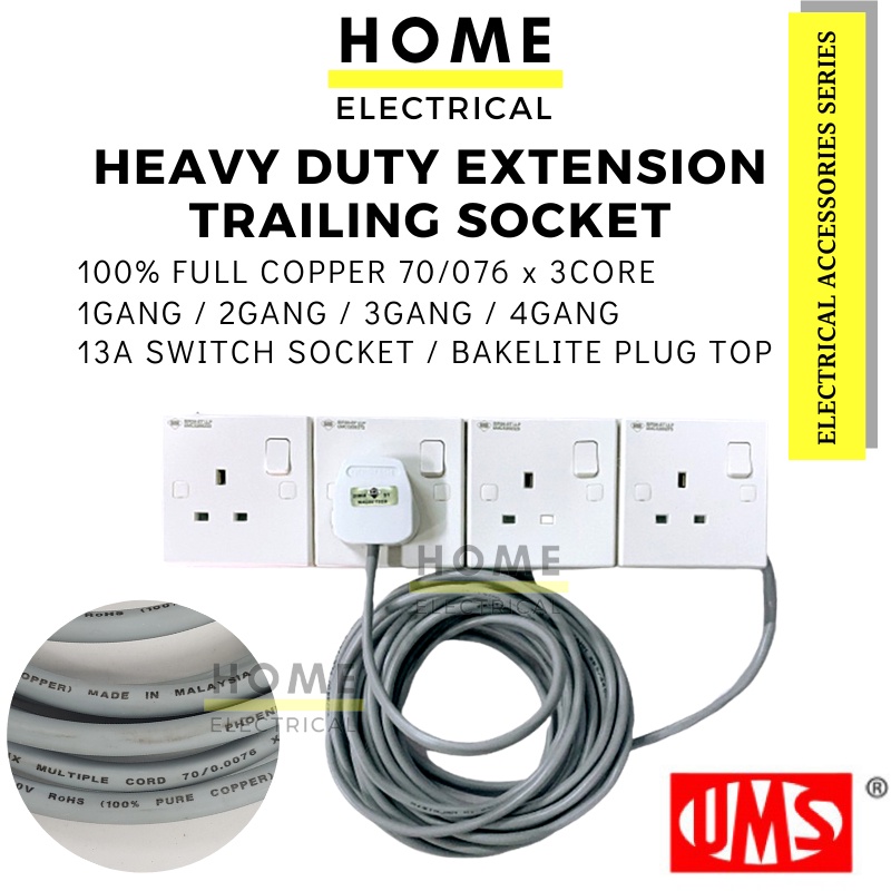 Extension Trailing Socket Heavy Duty With 100% Full Copper 70/076x3core ...