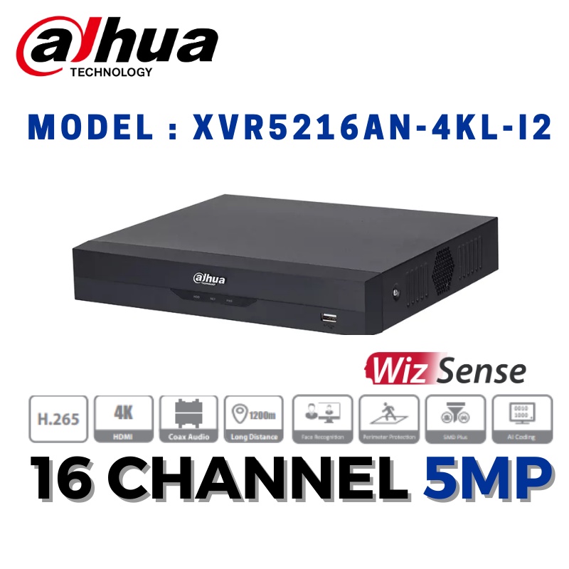 Dahua CCTV DVR 16 Channel Penta-Brid 4K-N/5MP Compact 1U 2HDD WizSense 16CH 5MP Digital Video ...