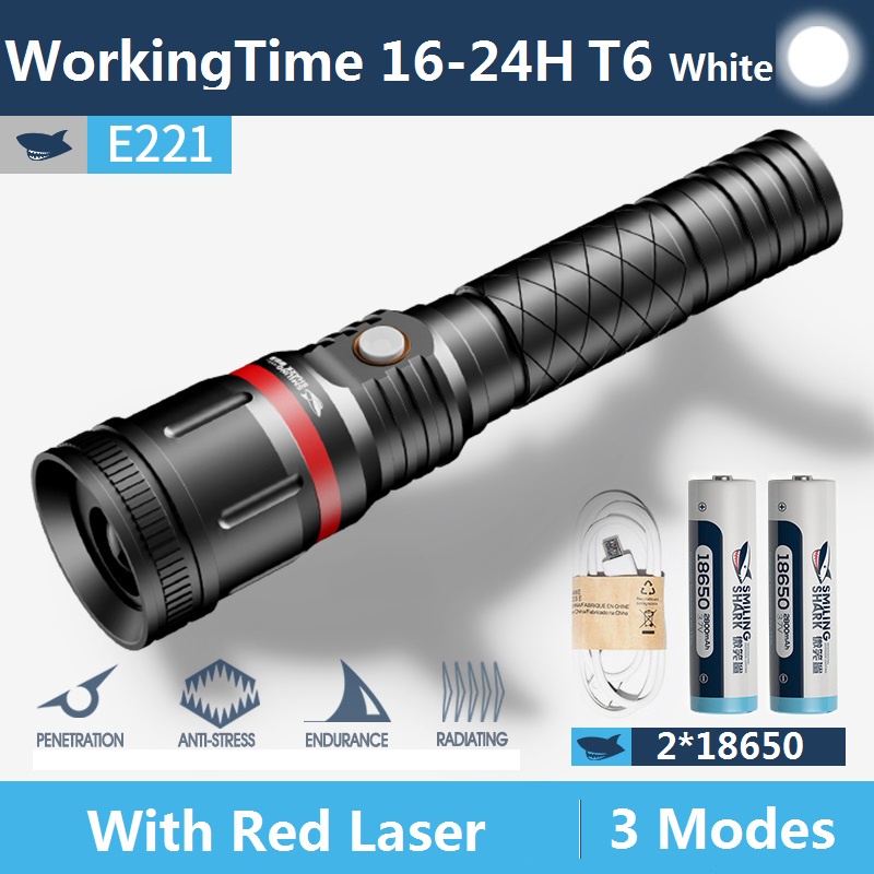 SmilingShark Laser Pointer Torch Light Rechargeable Flashlight Led T6 With Red Pointer ...