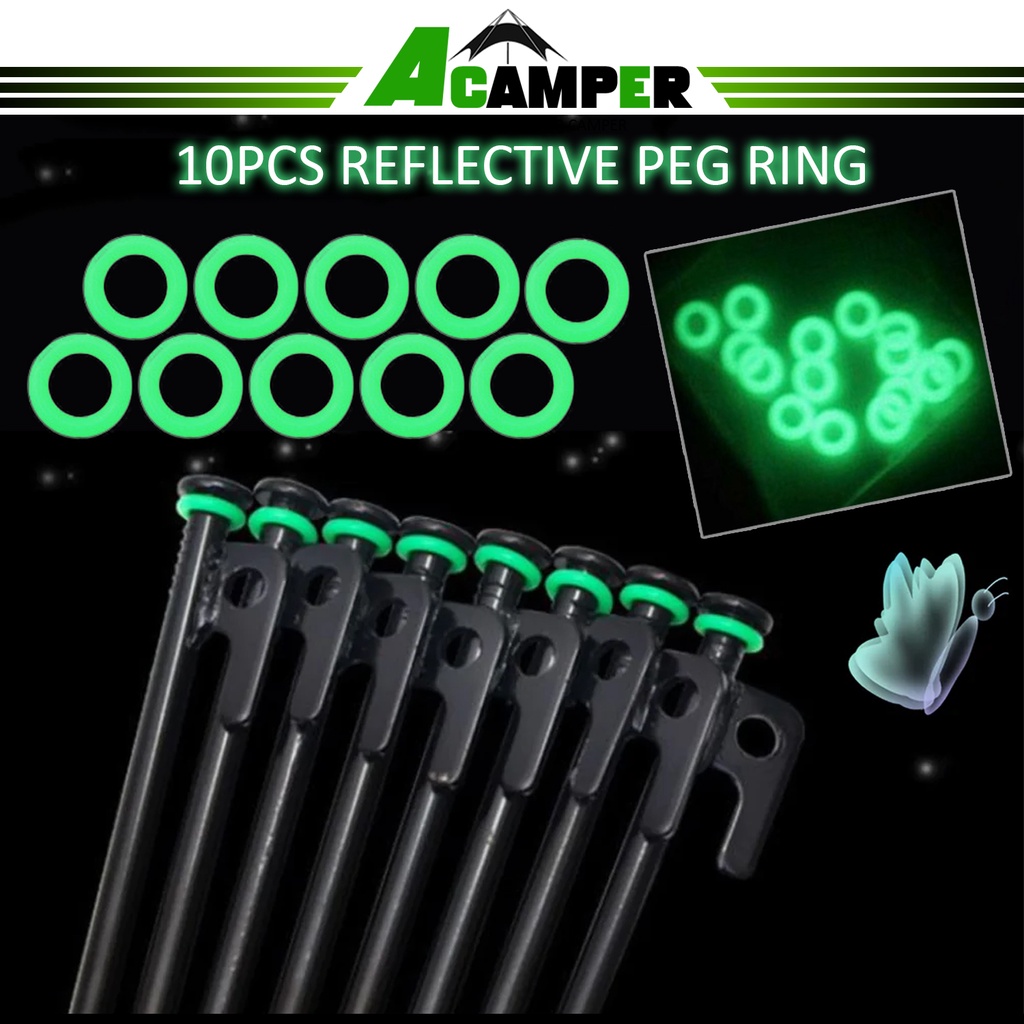 10PCS SET CAMP NAIL FLUORESCENT RING Tent Peg Reflective Ring Camping ...