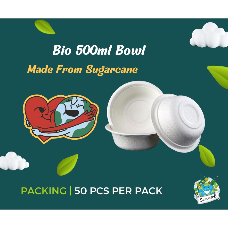 (50Pcs) Biodegradable 350ml Bowl / 500ml Bowl / Sugarcane Bowl /Bio ...