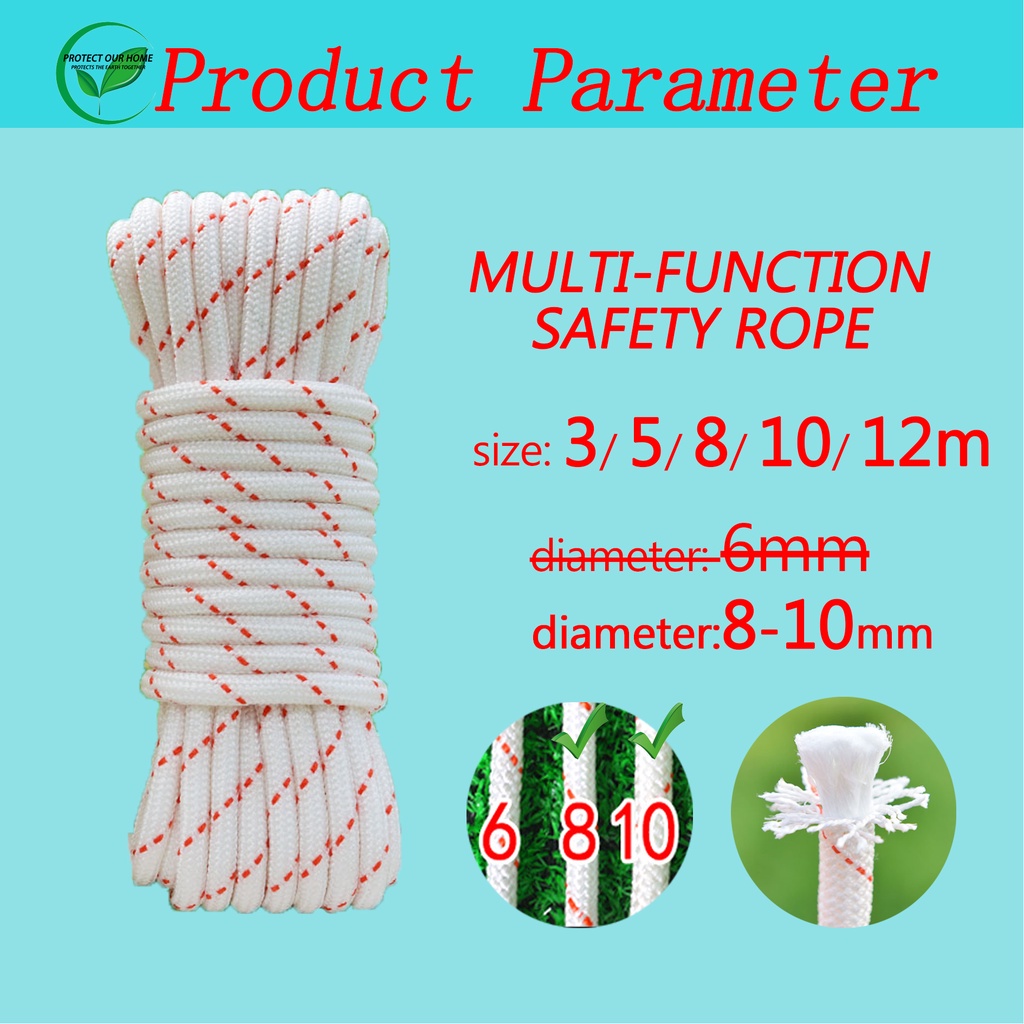 Length 3/5/8/10/12M, Diameter 8-10mm White Lifting Safety Rope, Braided ...