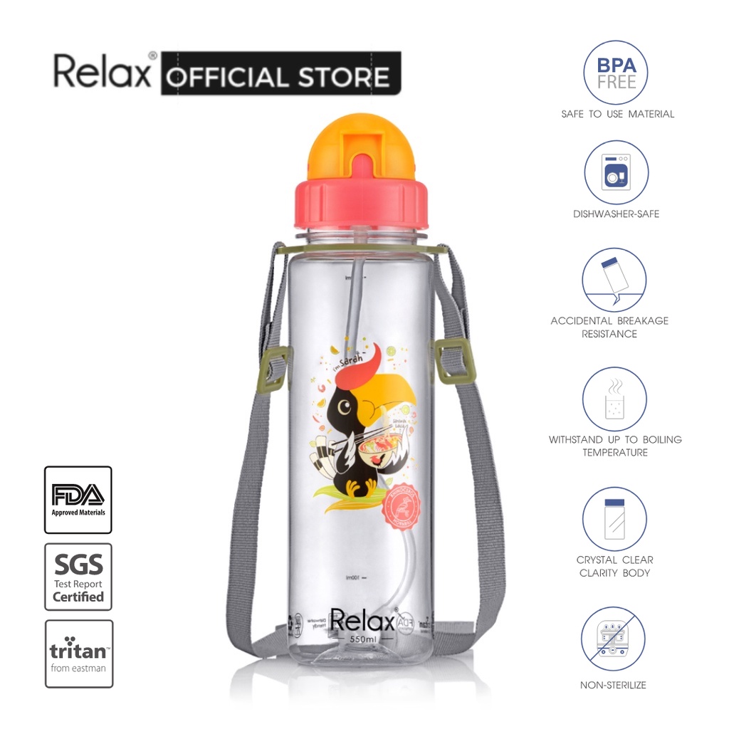 RELAX Tritan Botol Air Kanak-kanak Kids Water Bottle - D7655 Hornbill (550ml) | Shopee Malaysia