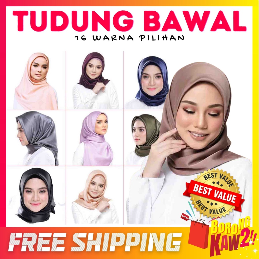 Hijab Tudung Kilat Bawal Muslimah Satin Ice Silk Tudung Scraf Plain ...