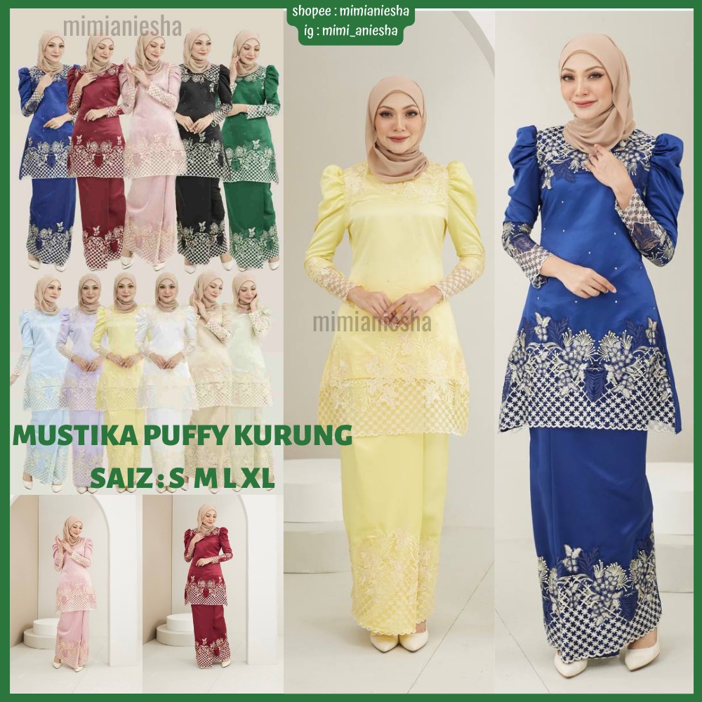 Mustika Puffy Kurung Satin Mini Kurung Moden Baju Kurung Pahang Kedah Kurung Puff Lace Baju ...