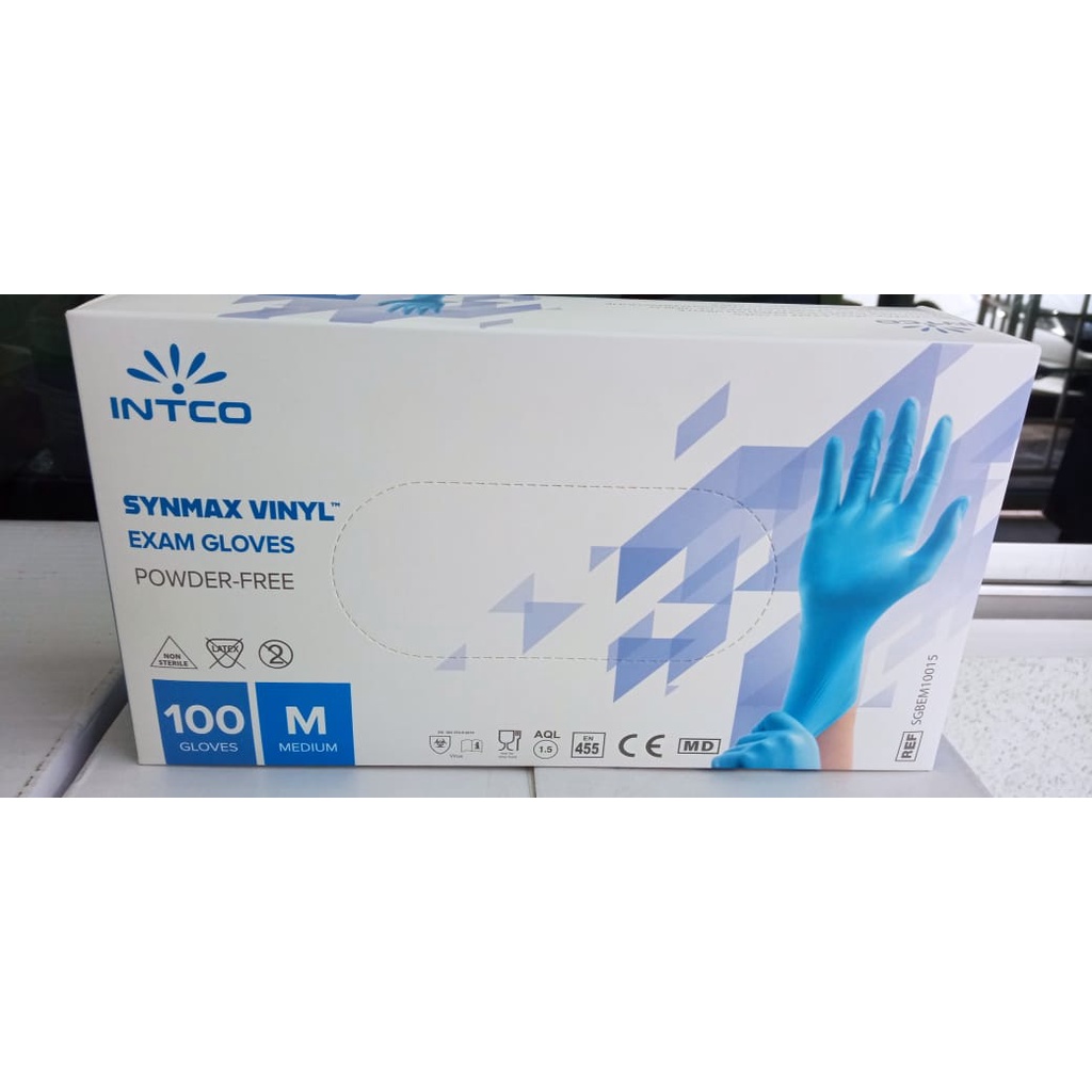 INTCO Synmax Vinyl Exam Gloves Powder Free Blue (100s/box) | Shopee ...