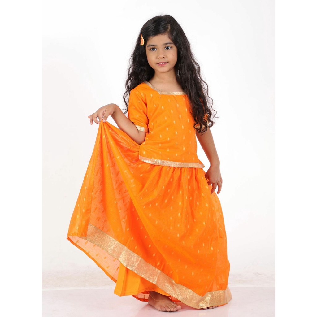 (READY STOCK) Ellakiya Orange Pathu pavadai / kids lehenga /pavadai ...