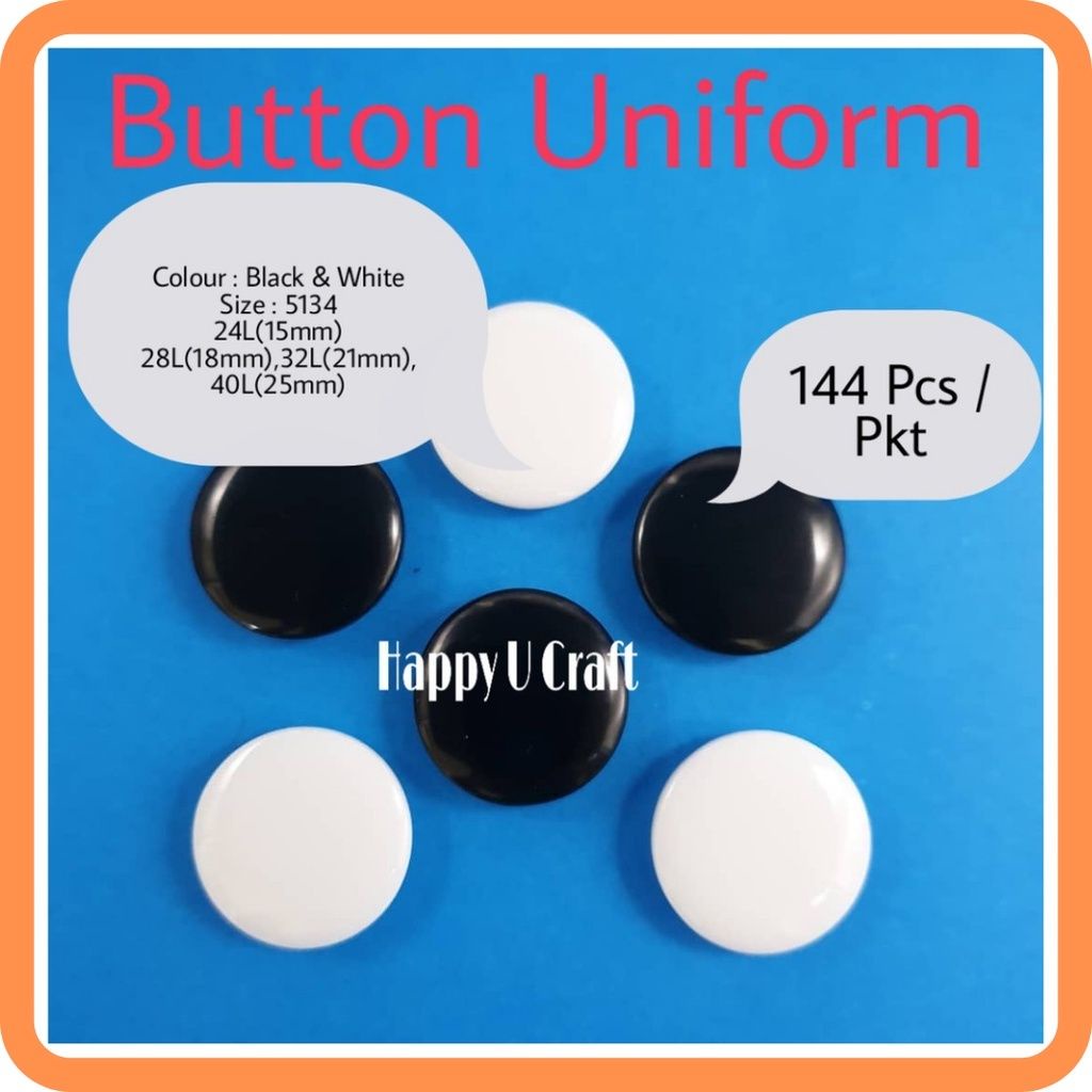 (144 Pcs/Pkt) Model 5134 Uniform White & Black Button / Butang Putih ...