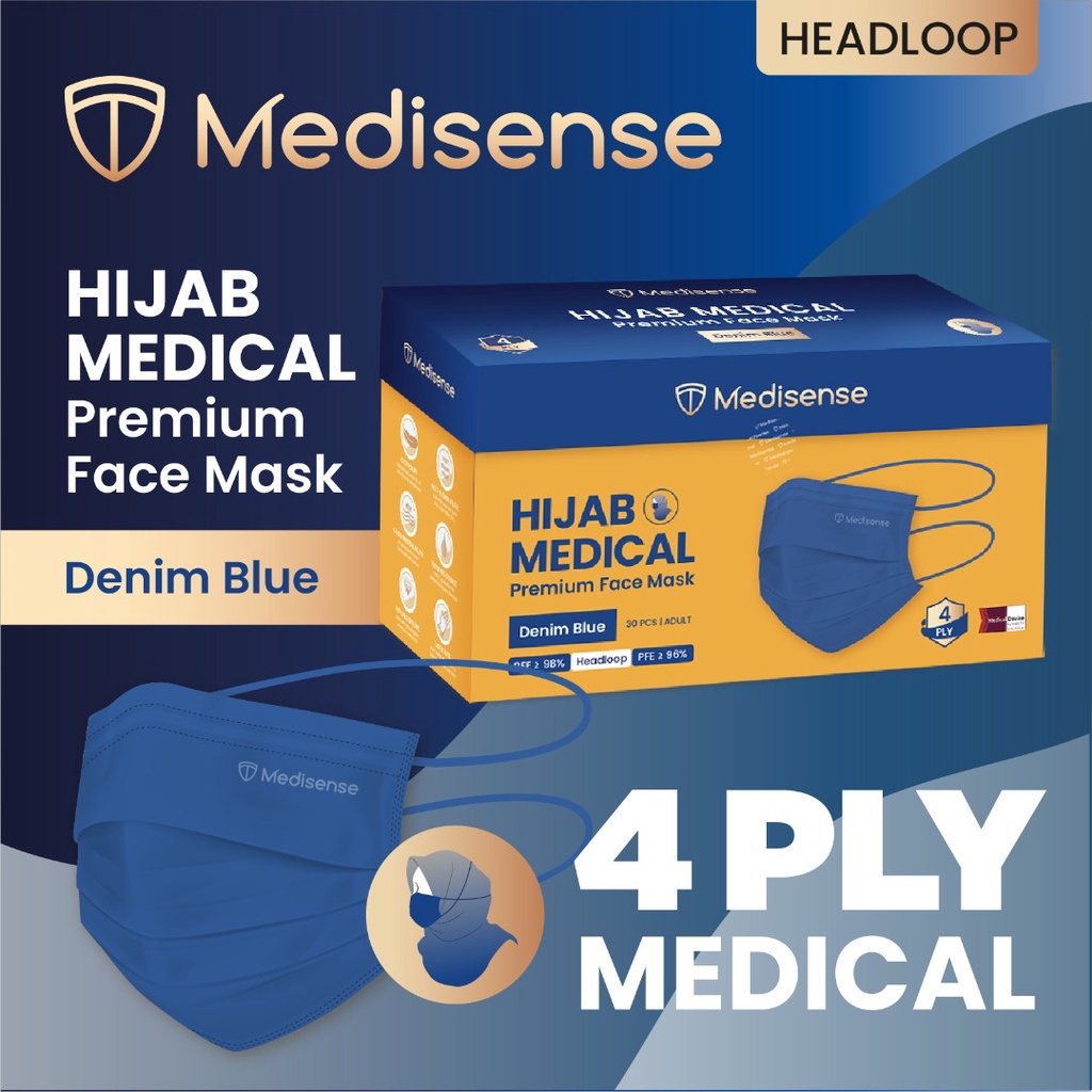 MEDISENSE PREMIUM HIJAB MEDICAL FACE MASK DENIM BLUE 30S/KOTAK | Shopee ...
