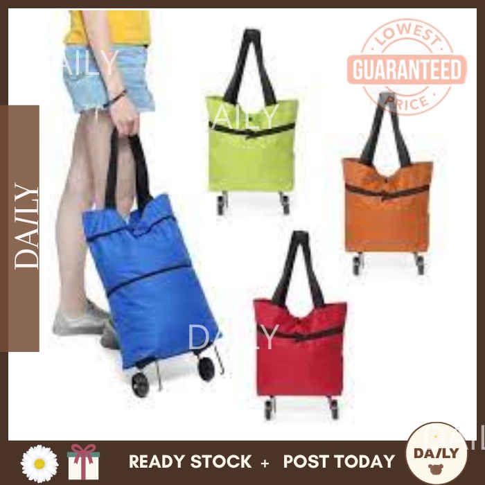 🐻DAILY🐻Troli Beg Beroda Foldable Shopping Grocery Trolley Nylon Pasar ...