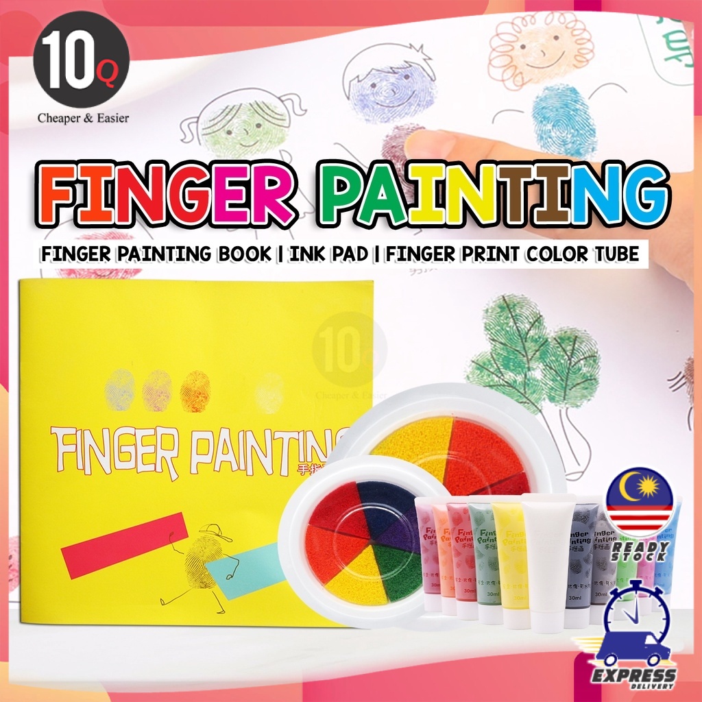10Q Finger Painting Book + Tutorial with 6 Colour Ink Pad Colourful Fun ...