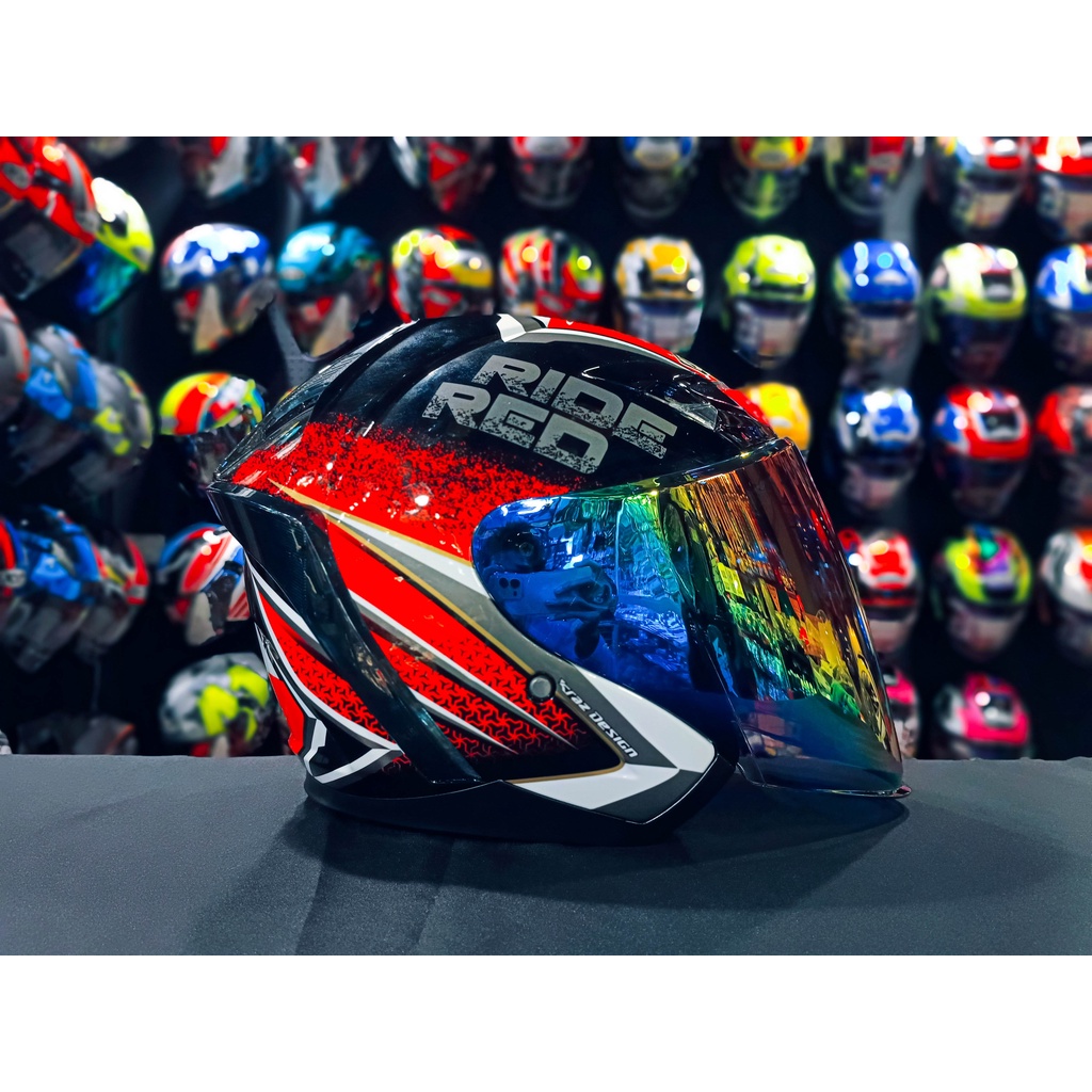 HELMET MHR OPEN FACE OF622 BEATZ HRC RIDE RED REPSOL + VISOR CLEAR ...