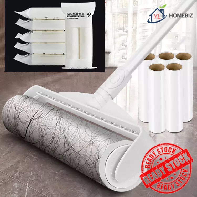 Long Handle Retractable Tear-off Sticky Paper Roller Floor Sticky Hair ...