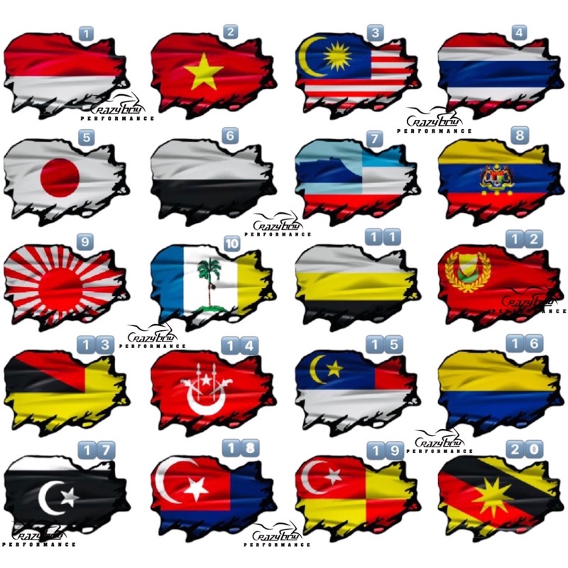 STICKER MOTOR FLAG BENDERA NEGERI VIETNAM MALAYSIA SELANGOR PERAK ...