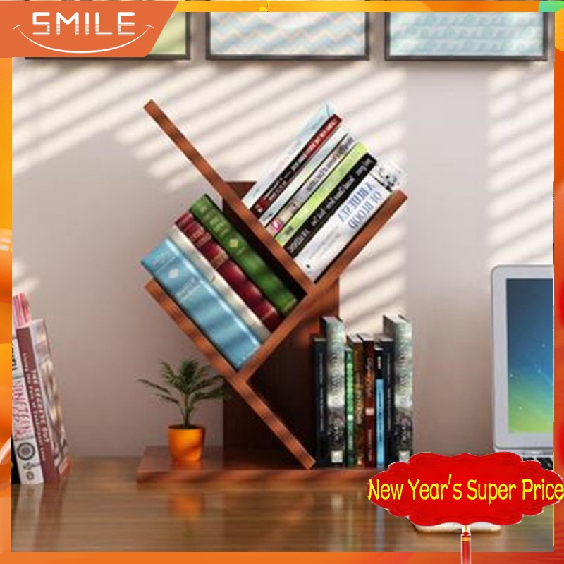 desk Modern Bookshelf 3-Tier Tree Desktop Office Bookshelf Bookshelf ...