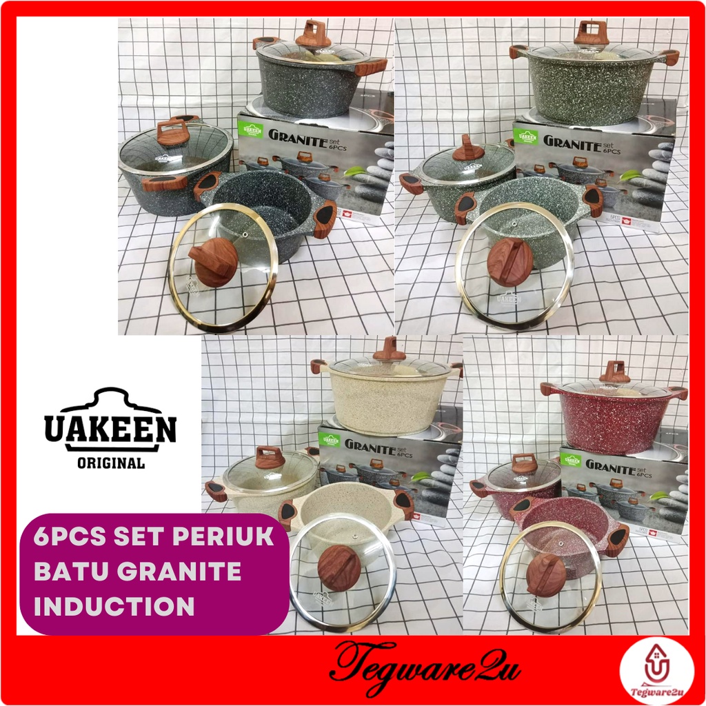 Vaken 6pcs Set Periuk Batu Granite Induction, Non-Stick (20cm/24cm/28cm ...