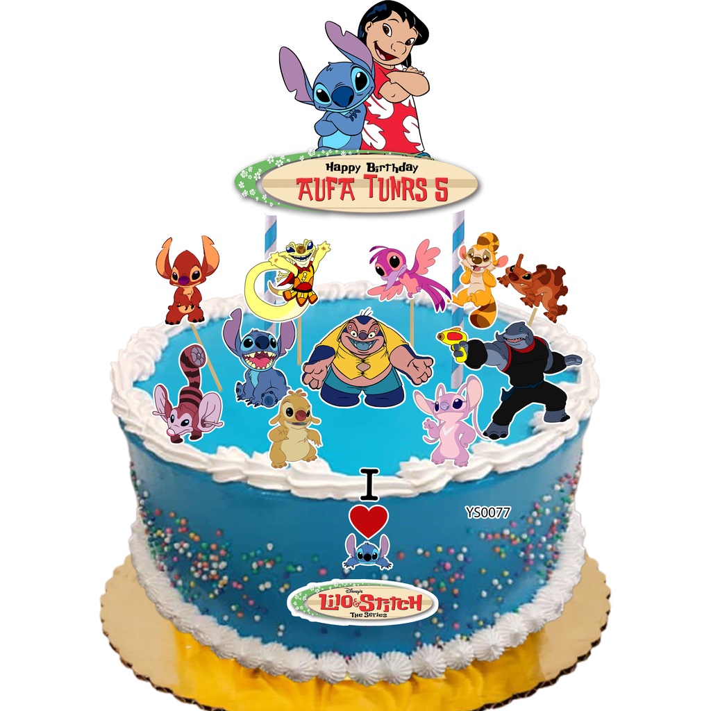 [CUSTOM NAME] Happy Birthday Cake Topper Lilo & Stitch Decoration Set ...