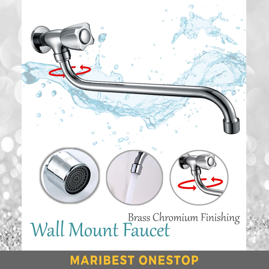 Kitchen Bathroom Sink Faucet Wall Mounted Bib Tap Swivel Spout Wuduk ...
