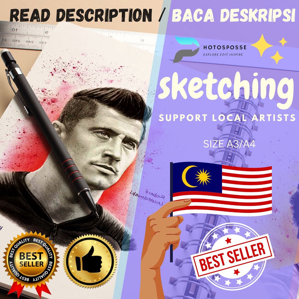 [BACA DESKRIPSI] Portrait Drawing Service / Servis Lukis Gambar Potret ...