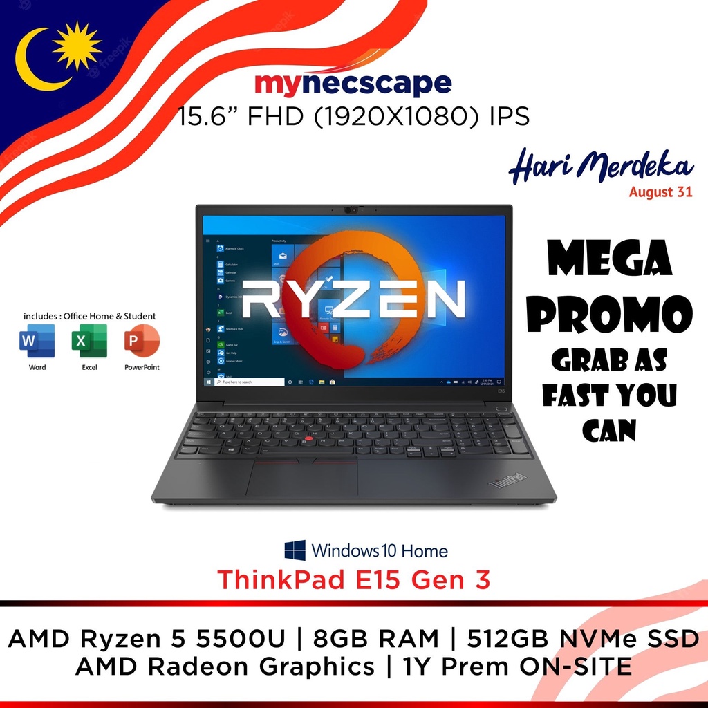 Lenovo ThinkPad E15 Gen 3 AMD Ryzen 5 5500U 8GB 512GB SSD | Shopee Malaysia