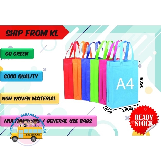 NON WOVEN BAG MIX COLOUR AND PER COLOUR - A4 & A3 SIZE (10 / 20 / 50 ...