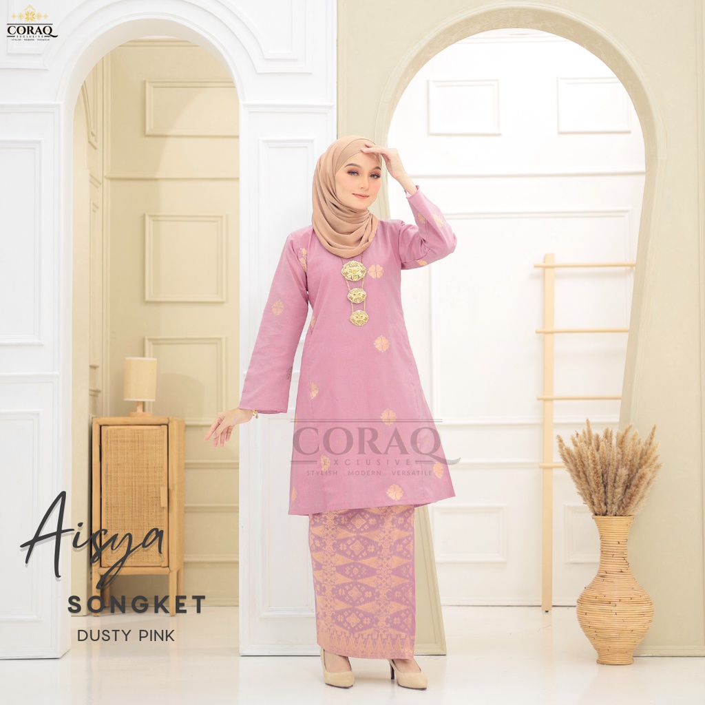 BAJU KURUNG PAHANG SONGKET BUNGA GOLD ( PASTEL ) | Shopee Malaysia