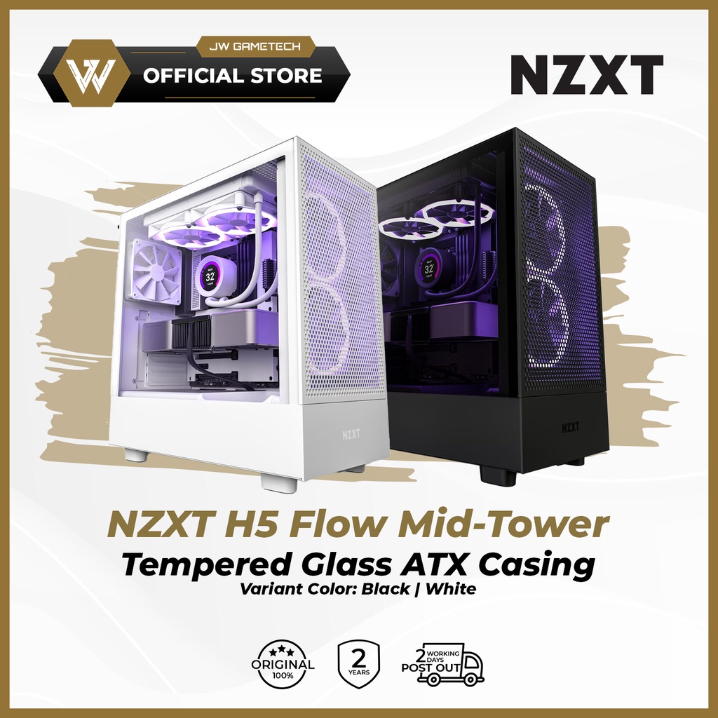 NZXT H5 Flow Mid-Tower Tempered Glass ATX Casing - Black | White ...