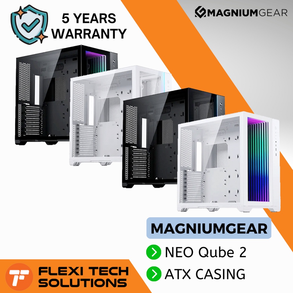 Flexi Tech MAGNIUMGEAR NEO Qube 2 Infinity Mirror ATX DRGB TG PC Desktop Casing Black / White ...