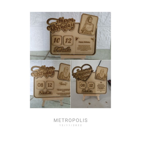 Gift hadiah Birthday Wedding with stand | custom made wooden engraved ...