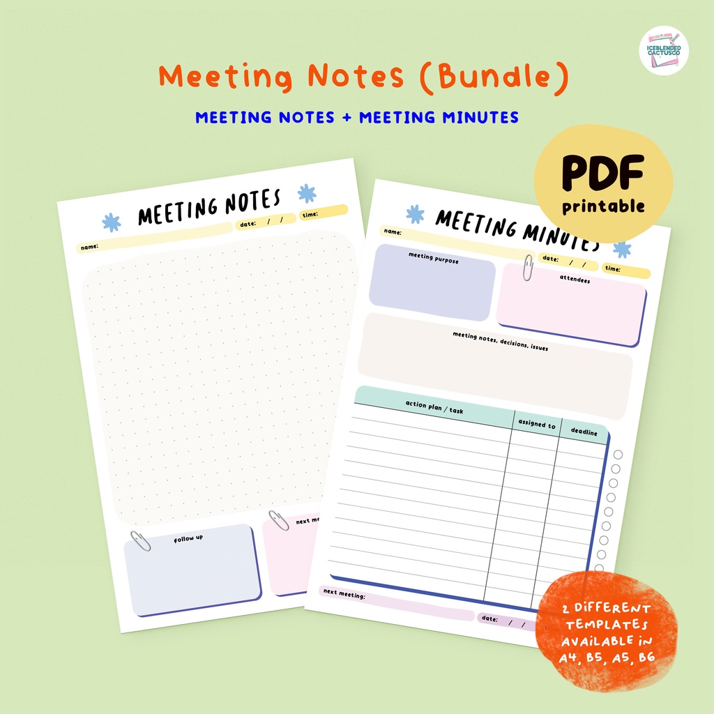 (Series C) Meeting Notes Minutes (Undated) [Printable PDF] for Tablet ...