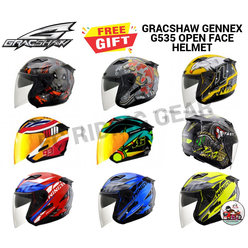 **FREE GIFT** HELMET GRACSHAW GENNEX G535 DOUBLE VISOR OPEN FACE HELMET ...