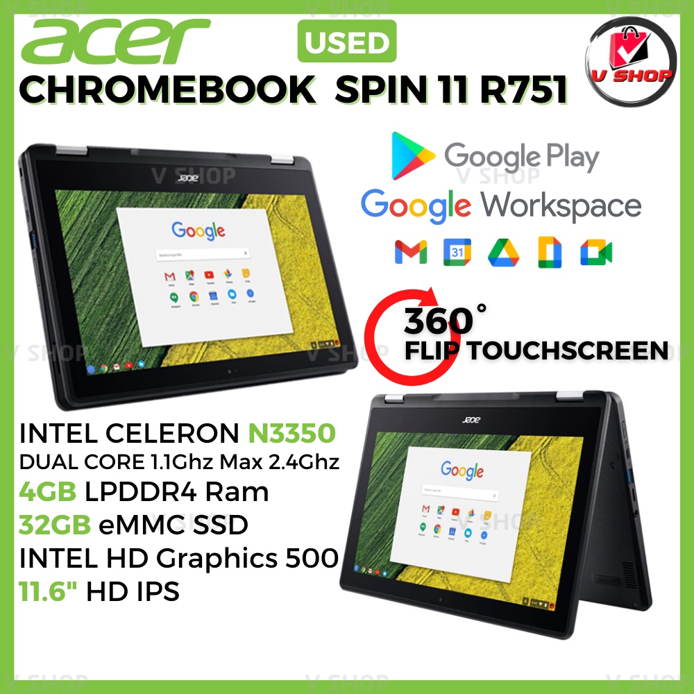 Acer Chromebook Spin 11 R751/360°Flip-touchscreen/Intel Celeron N3350 ...