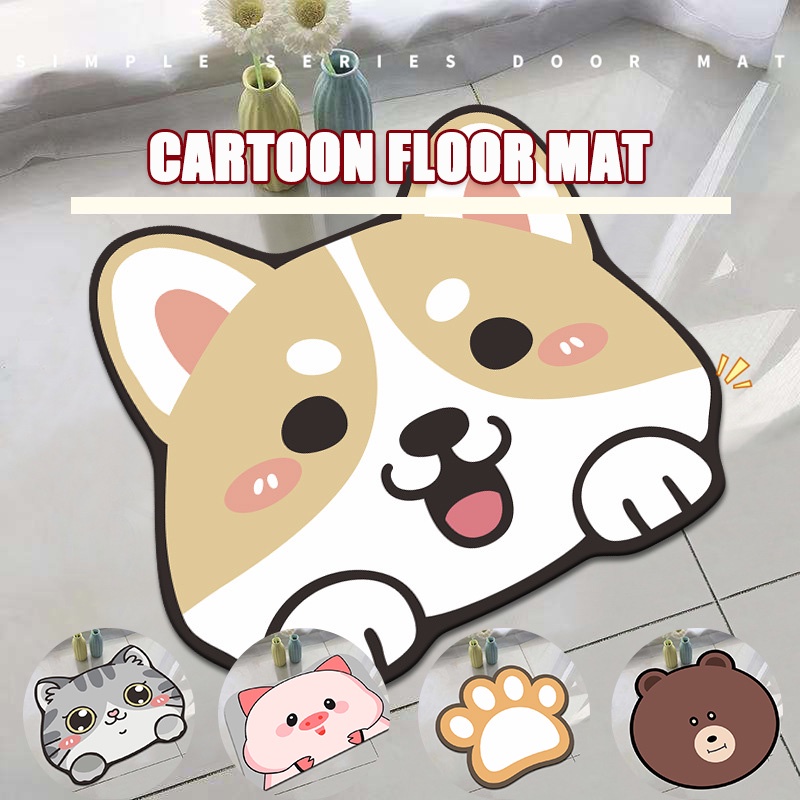 Cartoon Floor Mat Cat Dog Anti Slip Bathroom Kitchen Entrance Carpet ...