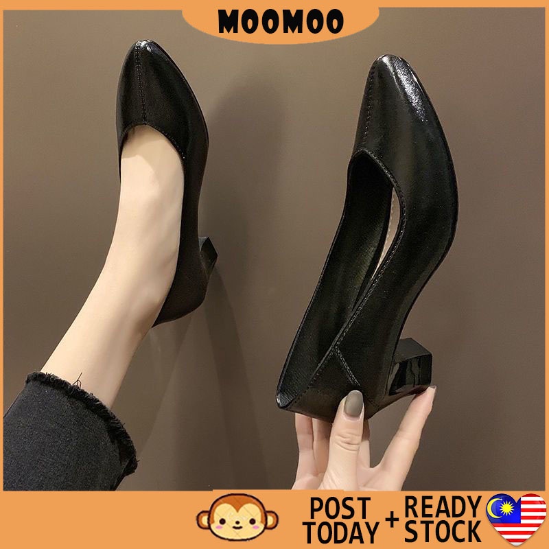 READY STOCK MOOMOO Women OL Pointed Middle Heel Office Wear Kasut Kerja ...