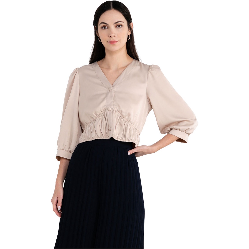 ELLE Apparel V Neck Button Half Sleeves Blouse EC100499-A092211 ...