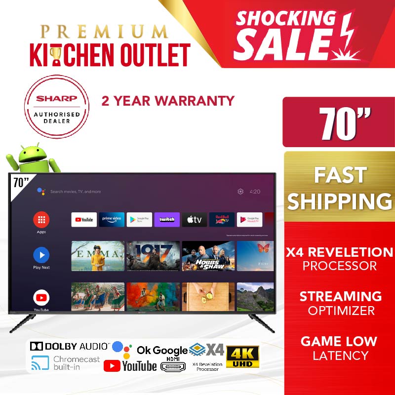 Sharp Aquos 70 Inch 4K UHD Android TV 4TC70DK1X | X4 Revelation ...
