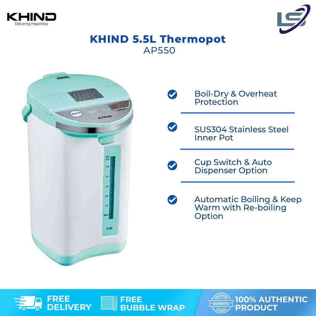KHIND 5.5L Thermopot AP550 | SUS304 Stainless Steel Inner Pot ...