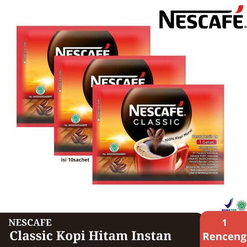 HITAM Nescafe Classic Instant Black Coffee 1dozen Contents 10 Sachets ...