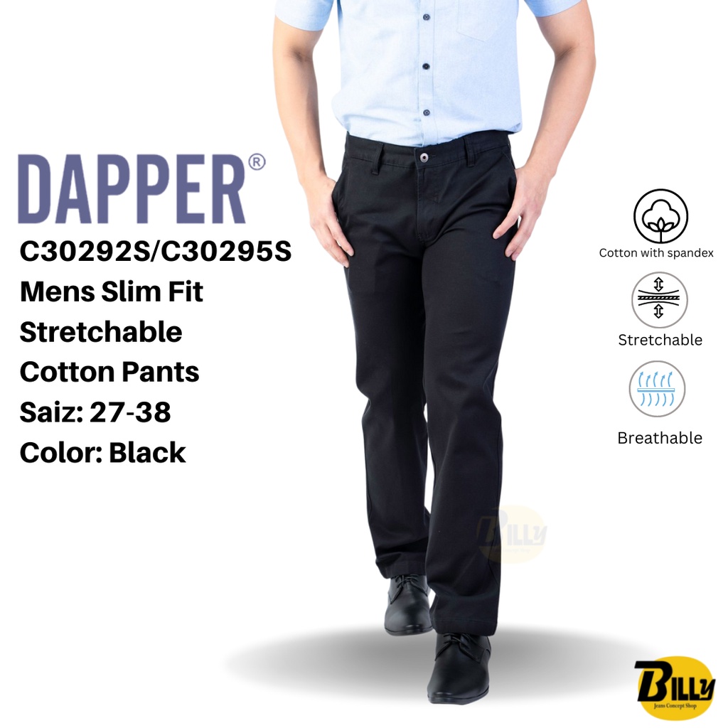 [Black Color] DAPPER/DP Brand Men Slim Fit Stretchable Cotton Pants | Shopee Malaysia