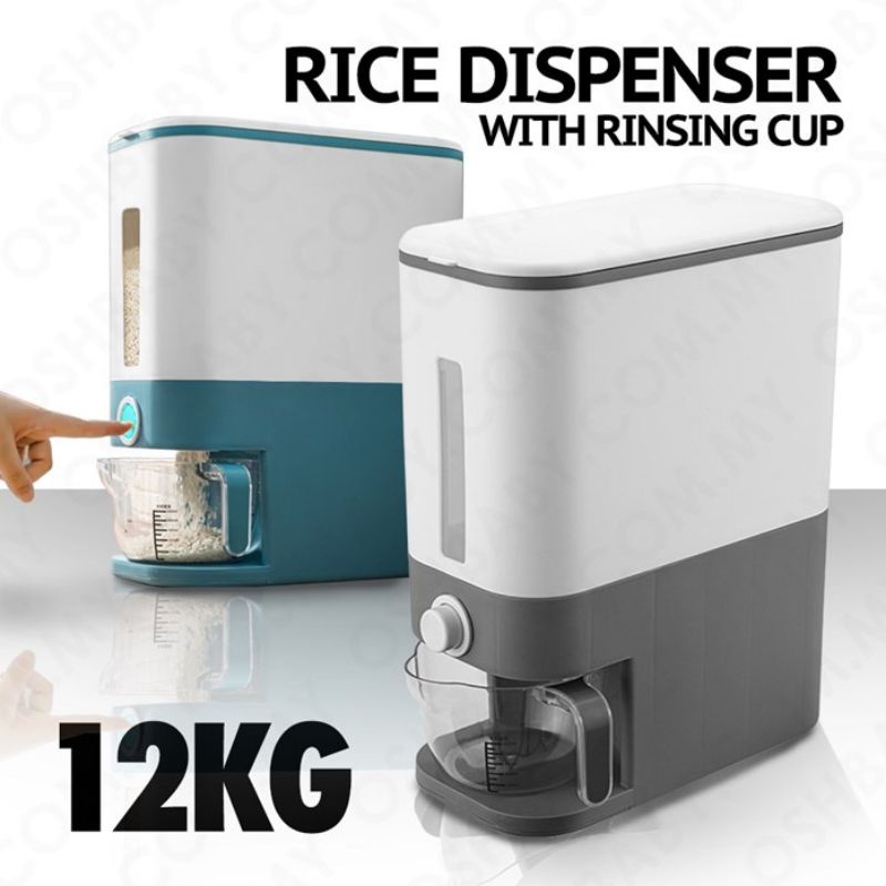 12KG Automatic Rice Dispenser with Rinsing Cup Bekas Beras Viral Smart ...