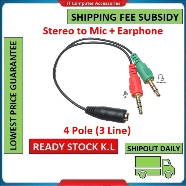 Stereo Audio Aux 3.5mm Female 4 Pole TRRS 4-Conductor to 2 Male Mic ...