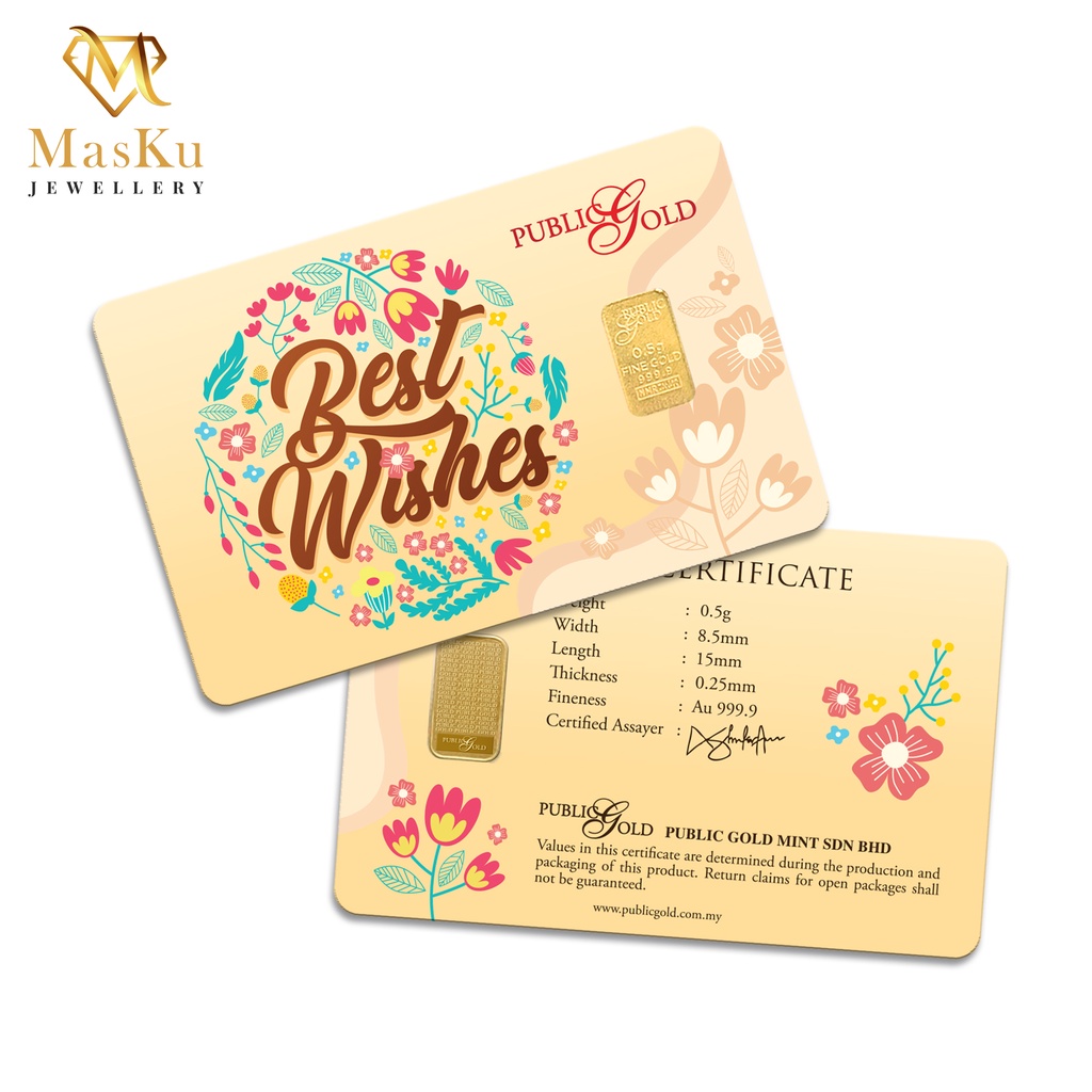 Public Gold Bullion Bar PG 0.5g (Emas 999.9) 24K - Best Wishes | Shopee Malaysia